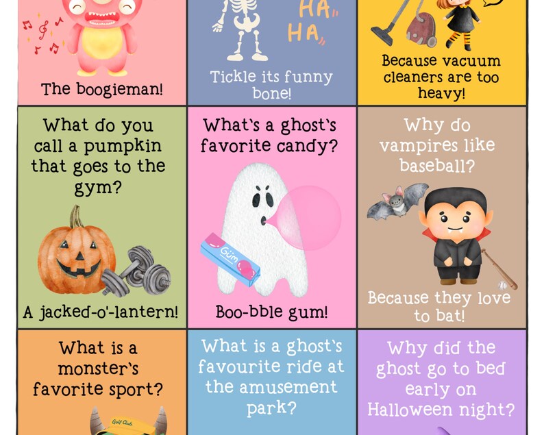 Halloween Joke Cards for Kids, Printable Lunchbox Notes (instant ...