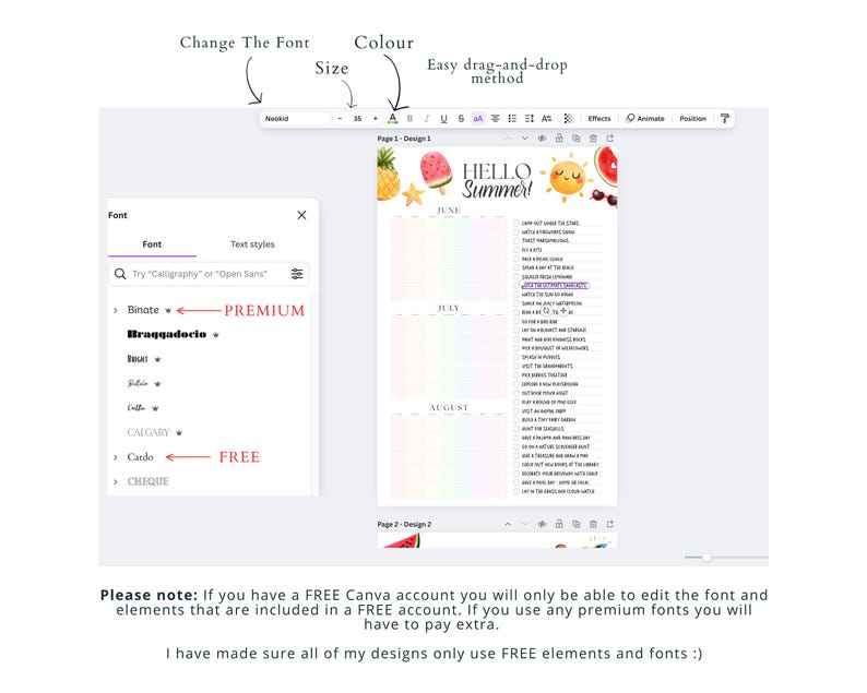 Summer Bucket List and Calendar for Kids, Editable Summer Calendar ...