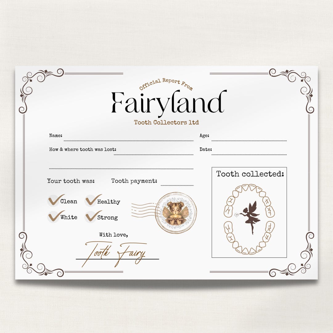 Printable Tooth Fairy Report, Tooth Fairy Certificate for Kids, Tooth ...