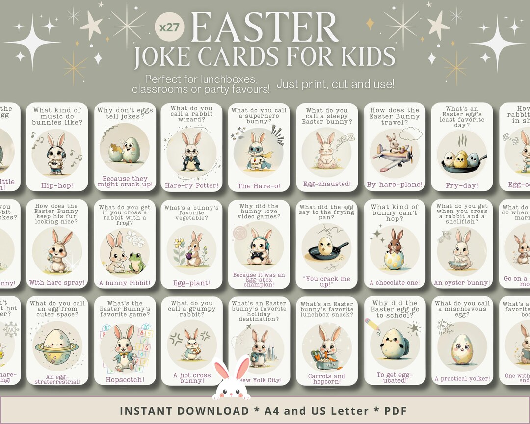 Printable Easter Cards for Kids, Easter Lunch Jokes, Party Favour Jokes ...