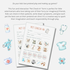 Pretend Play Vet Clinic, Pet Check Form, Kids Dramatic Play Printable ...