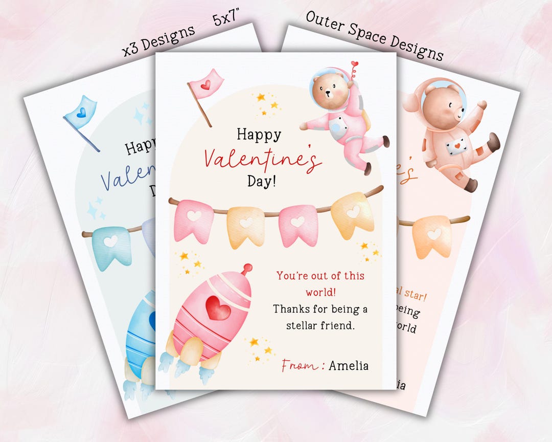 Valentine’s Day Kids Cards, Outer Space, Edit in Canva, Classroom ...
