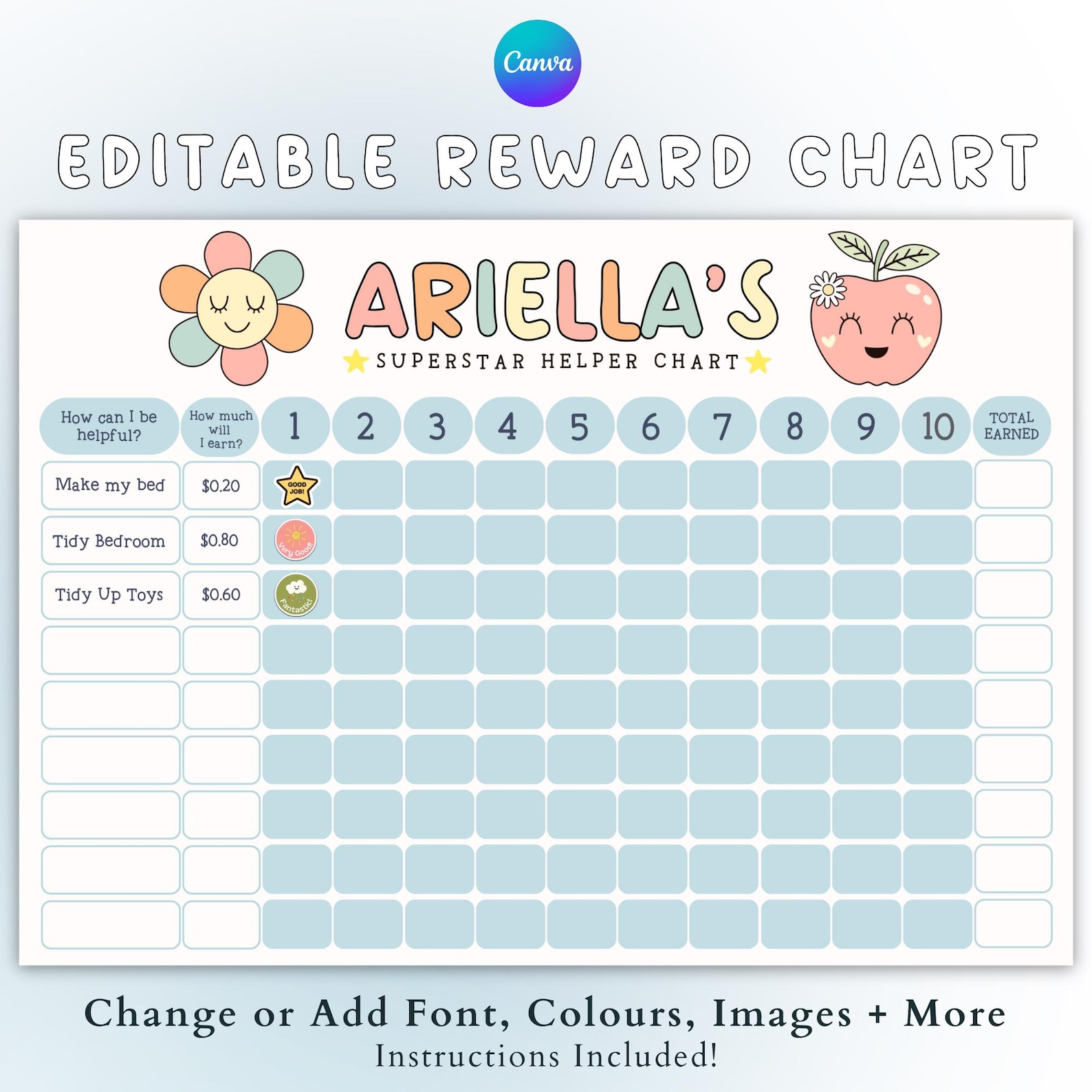 Editable Reward Chart for Kids | Customisable Helper Chart | Chore ...