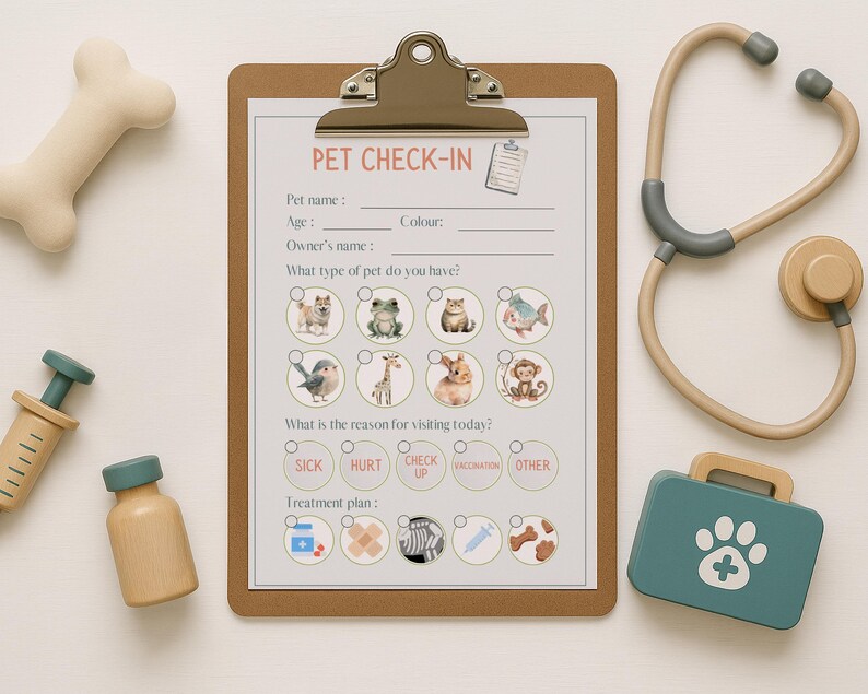 Pretend Play Vet Clinic, Pet Check Form, Kids Dramatic Play Printable ...