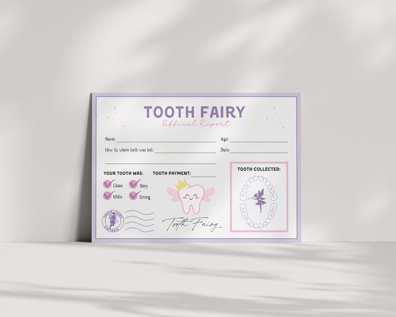 Printable Tooth Fairy Report Card, Kids Lost Tooth Keepsake (digital ...