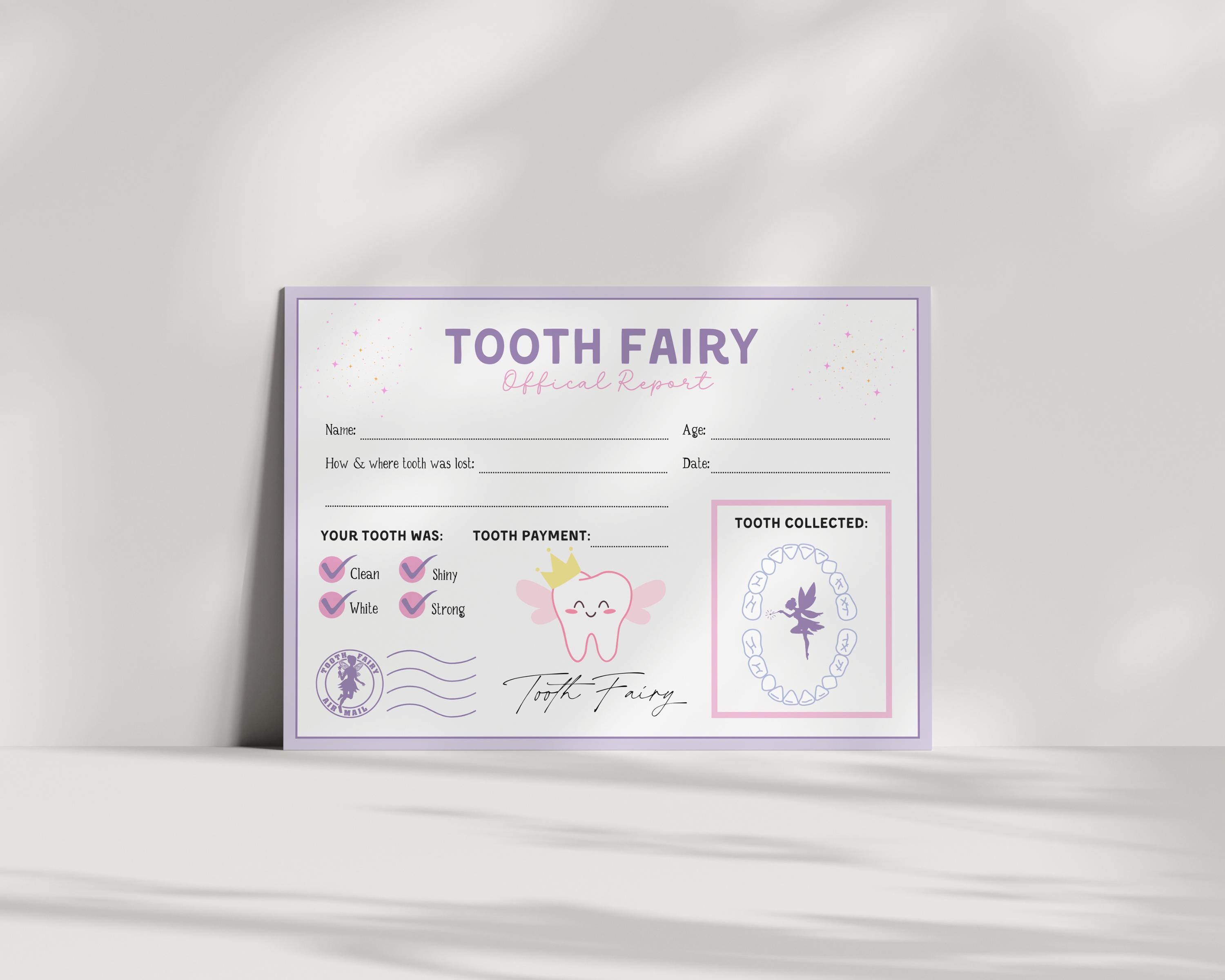 Printable Tooth Fairy Report Card, Kids Lost Tooth Keepsake (digital ...