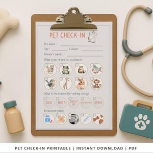 Pretend Play Vet Clinic, Pet Check Form, Kids Dramatic Play Printable ...