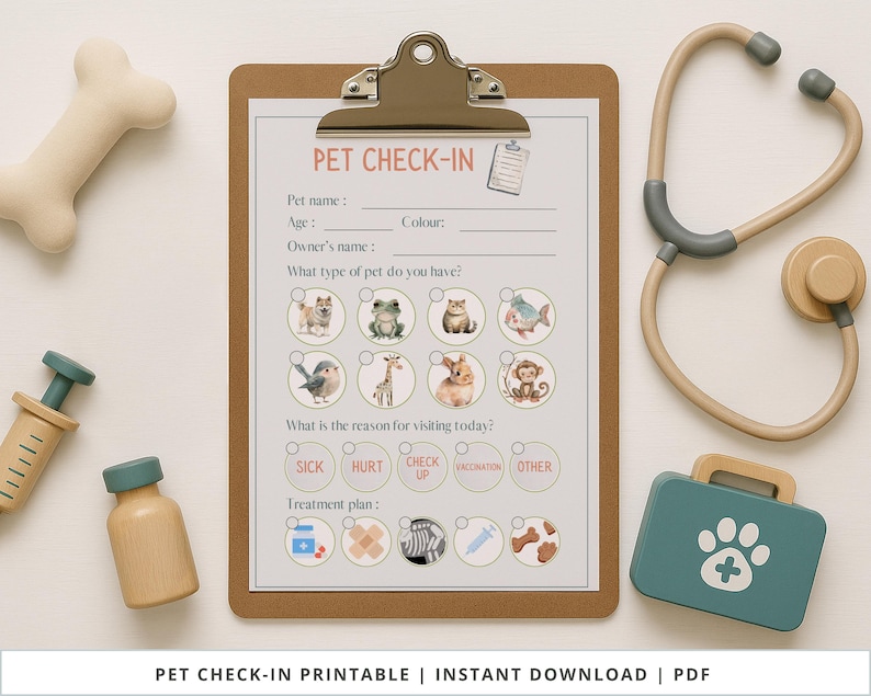 Pretend Play Vet Clinic, Pet Check Form, Kids Dramatic Play Printable ...