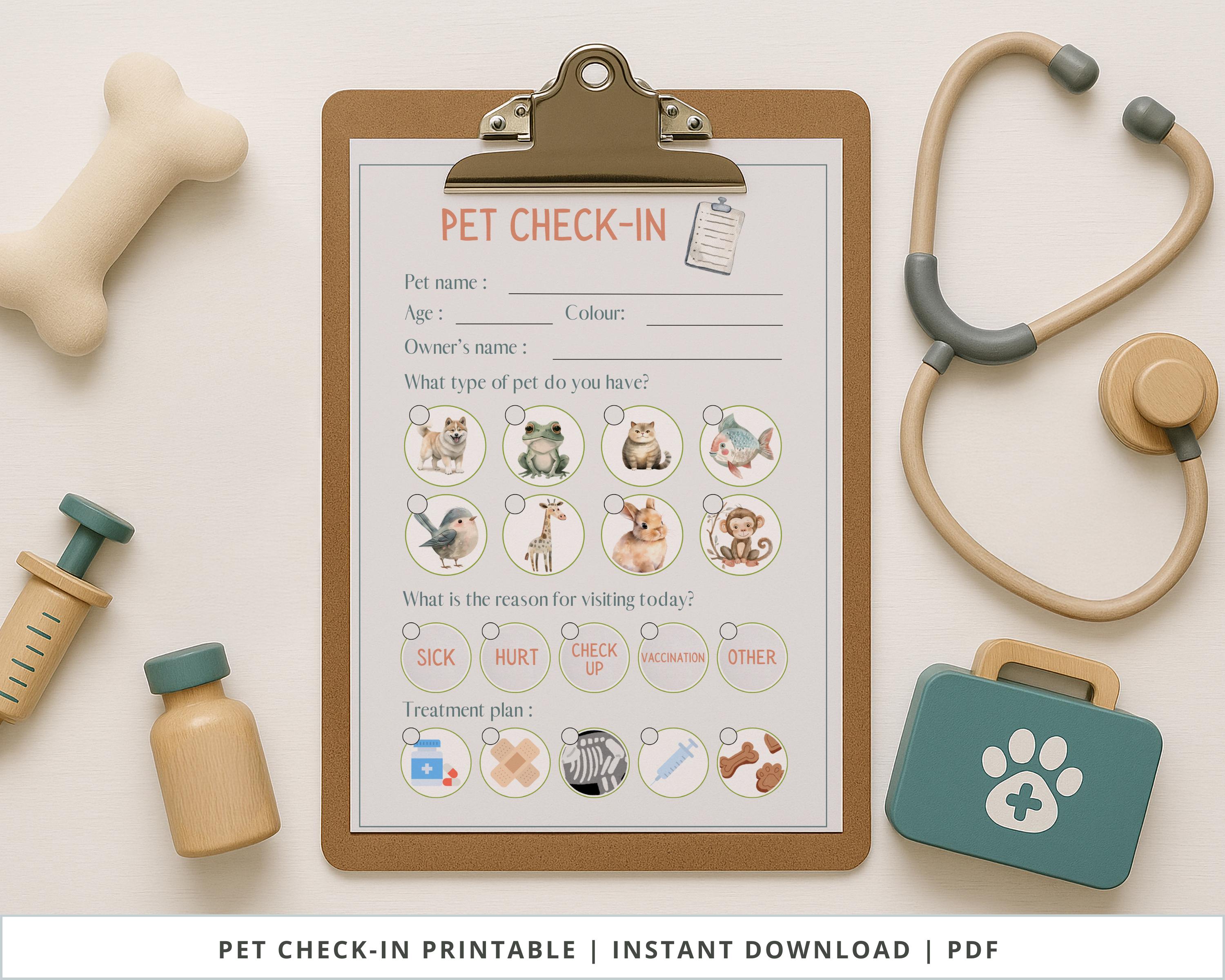 Pretend Play Vet Clinic, Pet Check Form, Kids Dramatic Play Printable ...