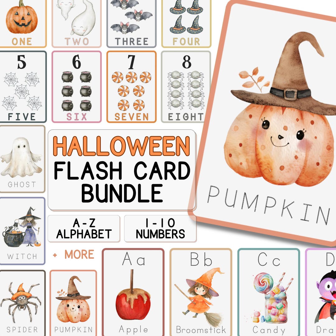 Halloween Flash Card Bundle for Kids | A-Z Alphabet | 1-10 Number Cards ...