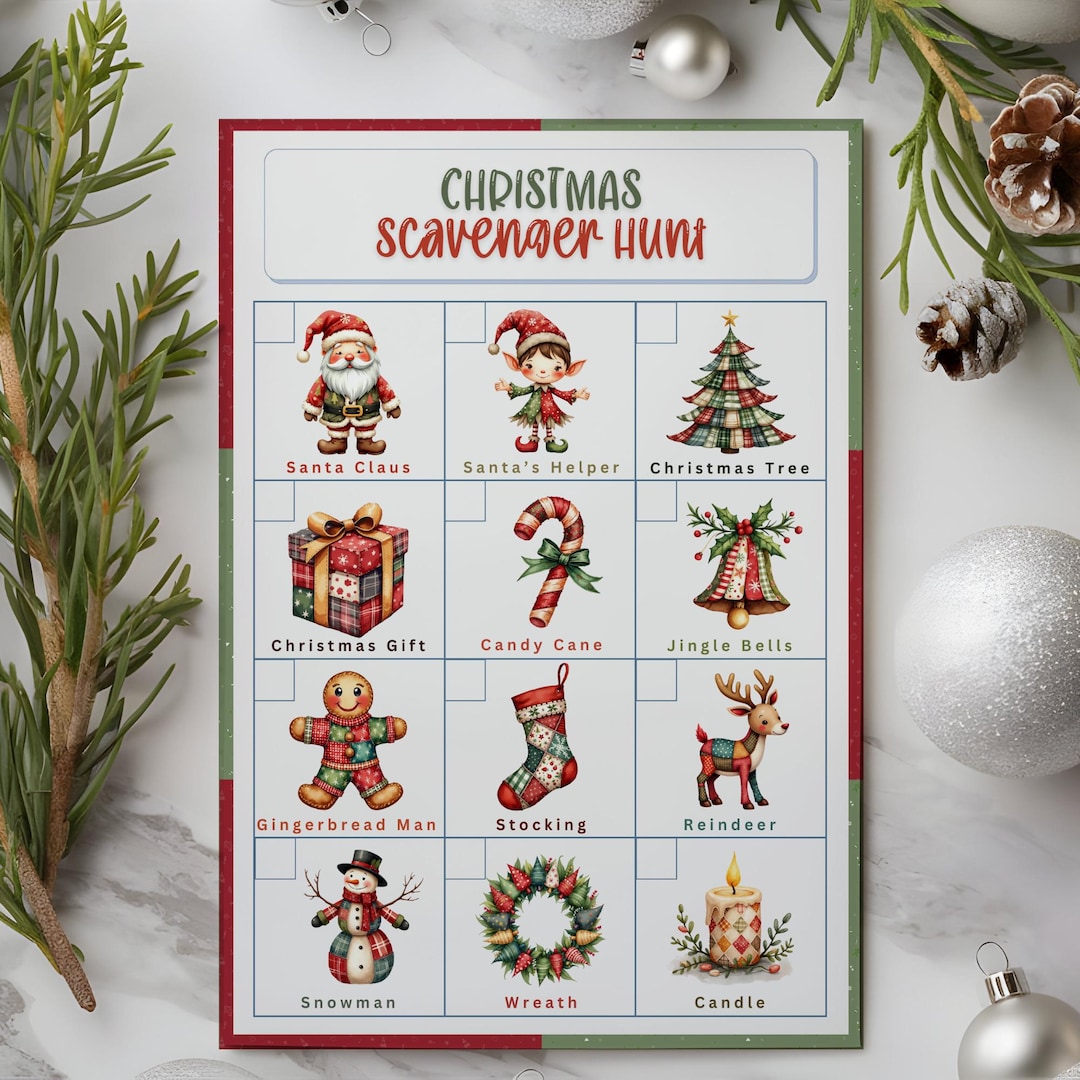 Christmas Scavenger Hunt Printable Cards, Holiday Party Game, Christmas ...