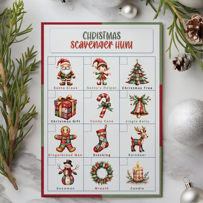 Christmas Scavenger Hunt Printable Cards, Holiday Party Game, Christmas ...
