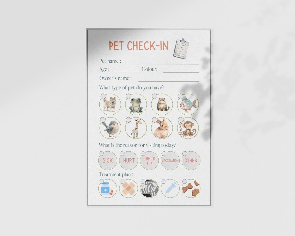 Pretend Play Vet Clinic, Pet Check Form, Kids Dramatic Play Printable ...