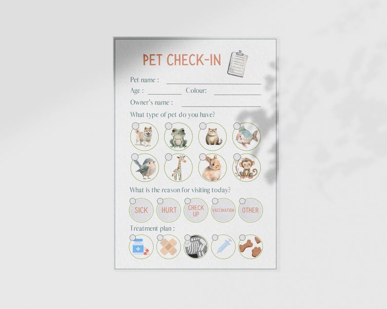 Pretend Play Vet Clinic, Pet Check Form, Kids Dramatic Play Printable ...