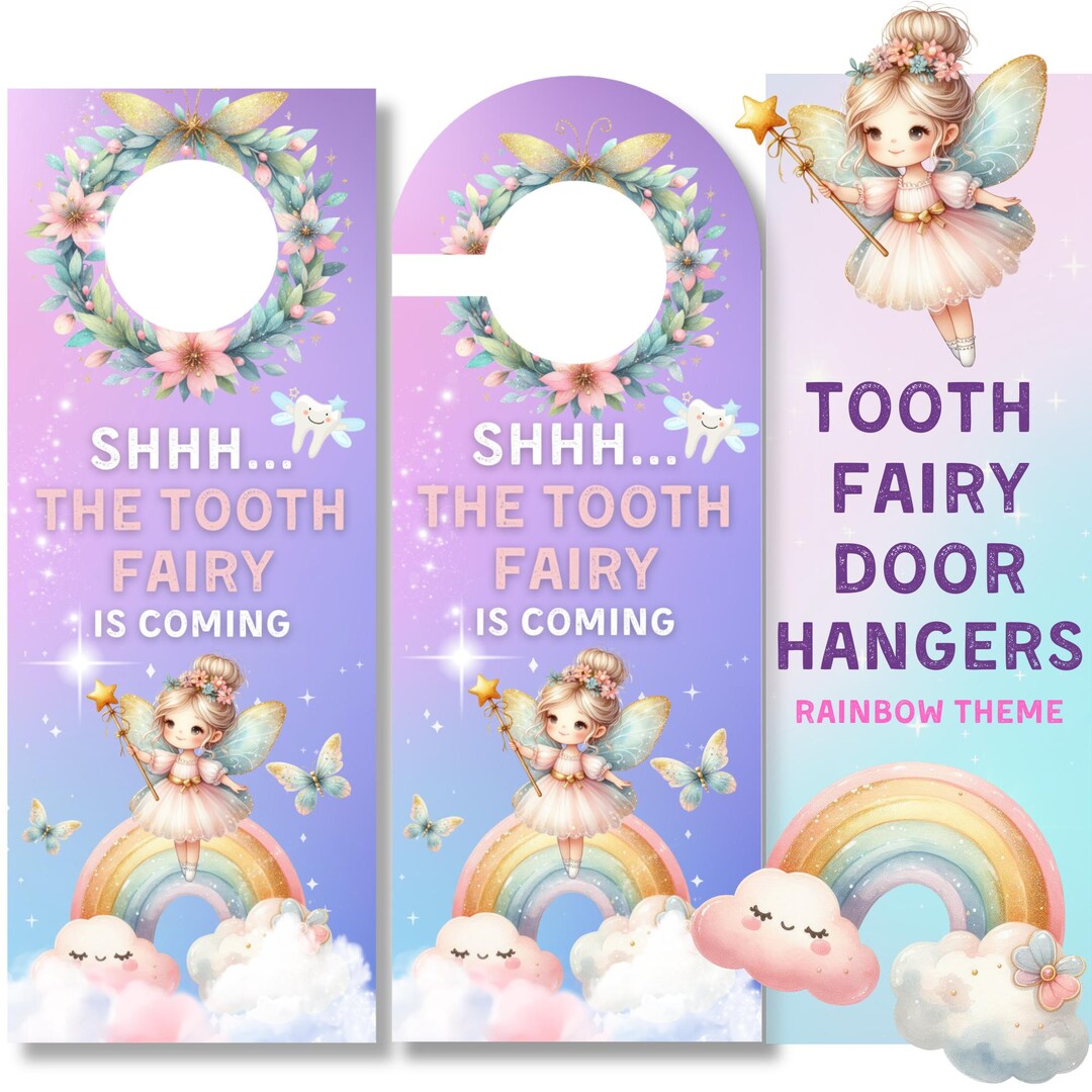 Printable Tooth Fairy Door Hanger Tooth Fairy Sign Rainbow Fairy Decor ...