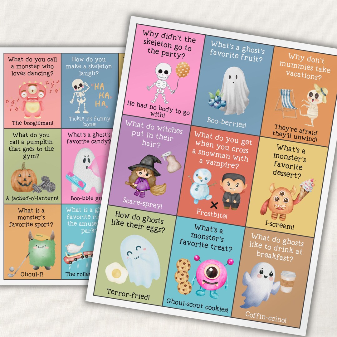 Halloween Joke Cards for Kids, Printable Lunchbox Notes (instant ...