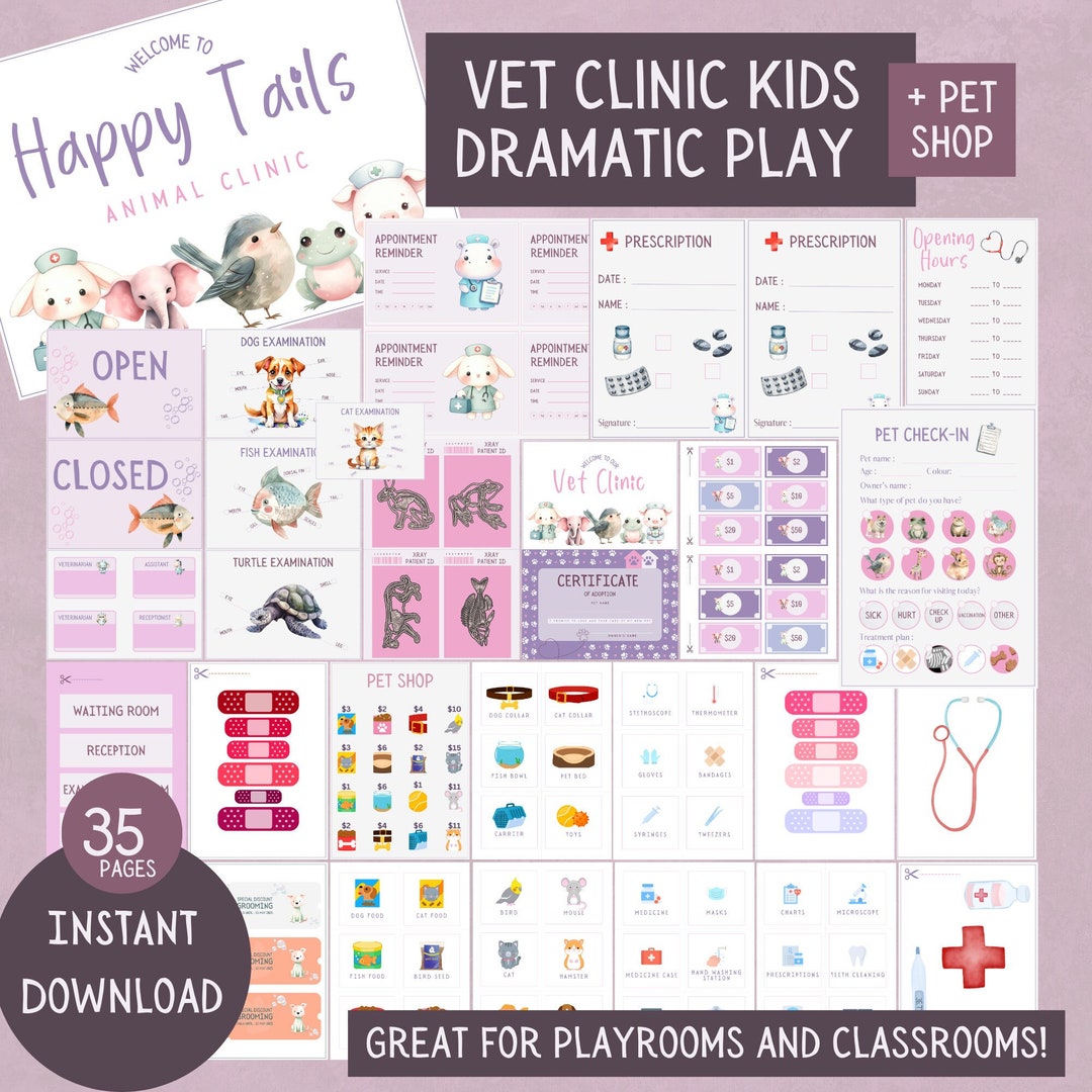 Vet Clinic Dramatic Play for Kids Instant Download Playroom, Preschool ...