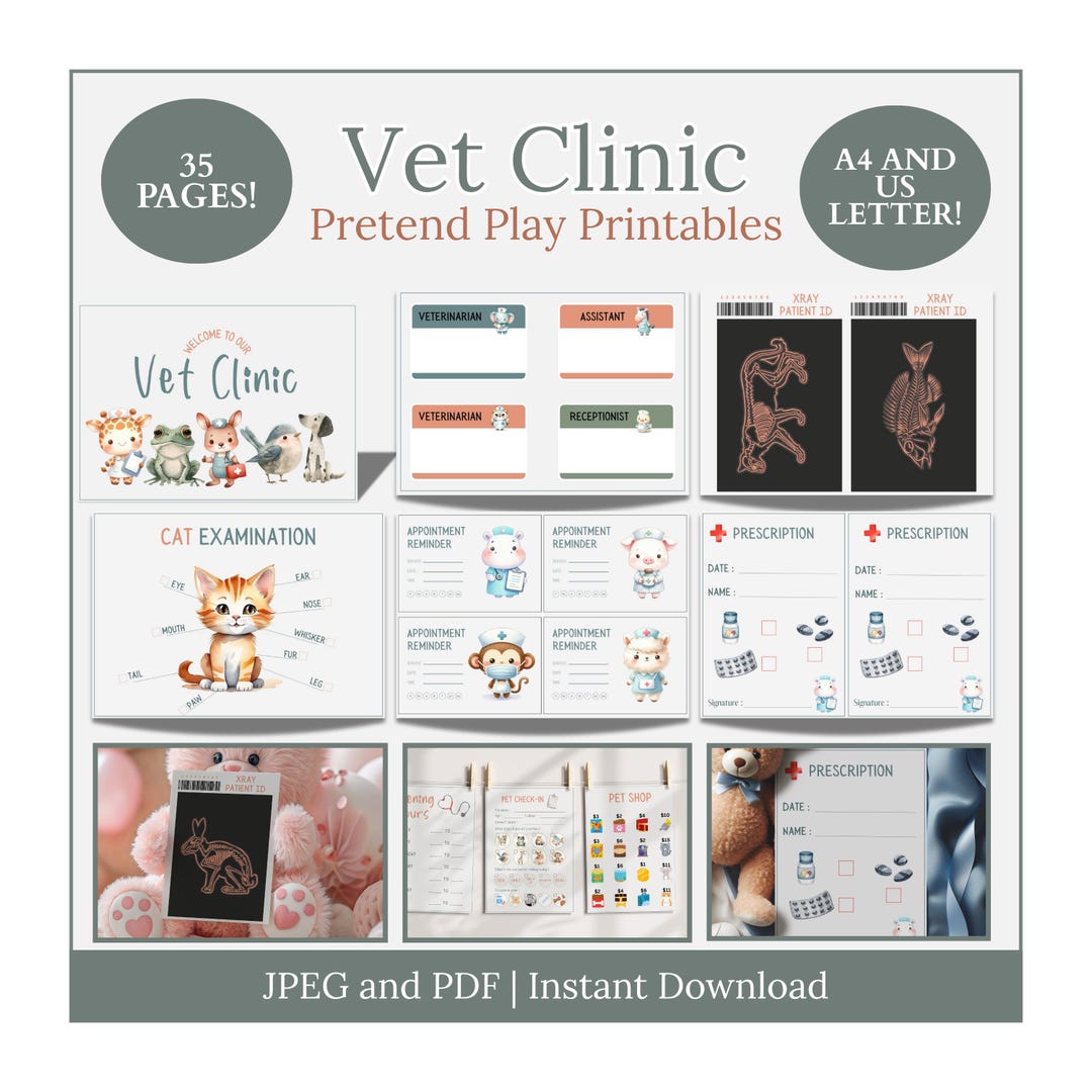 Printable Vet Clinic Pretend Play, Animal Hospital Dramatic Play Center ...