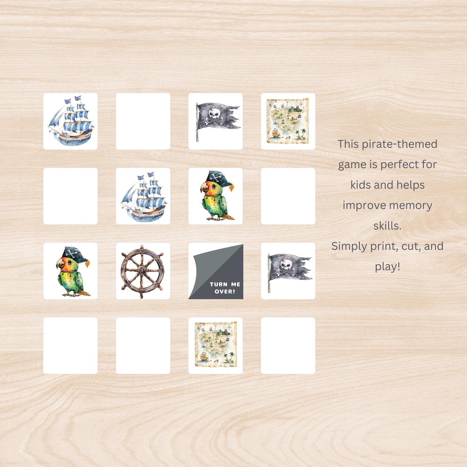 Pirate-themed Memory Game | Printable Kids Memory Match Game | Pirate ...