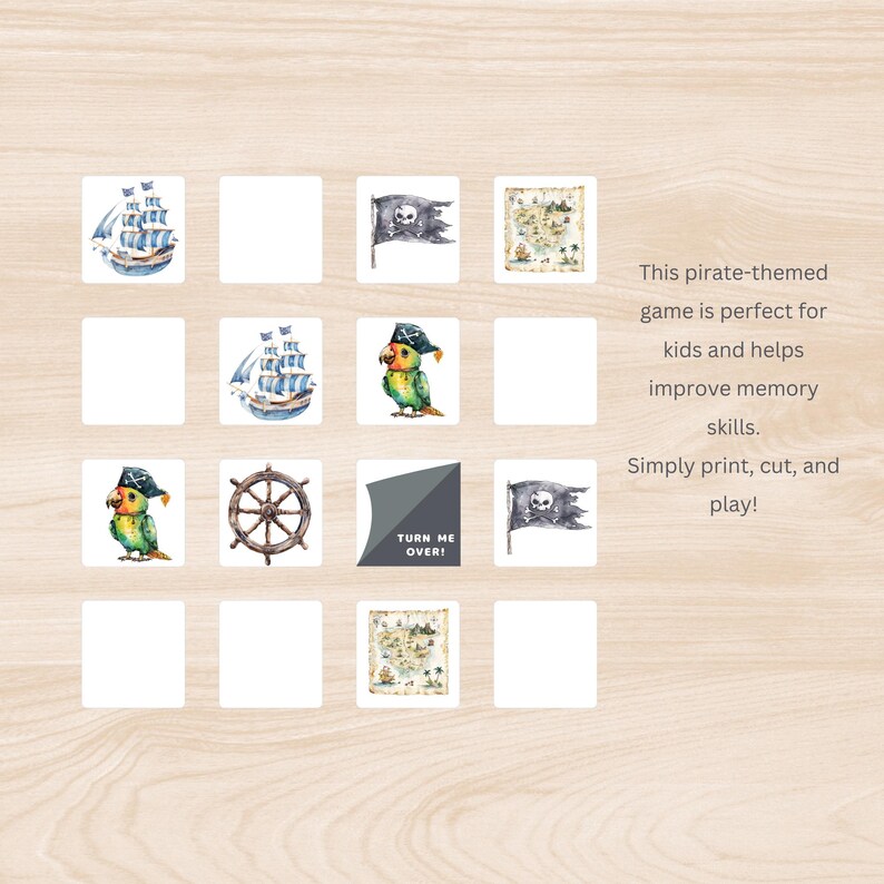 Pirate-themed Memory Game | Printable Kids Memory Match Game | Pirate ...