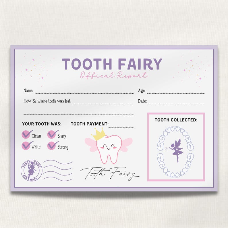 Printable Tooth Fairy Report Card, Kids Lost Tooth Keepsake (digital ...
