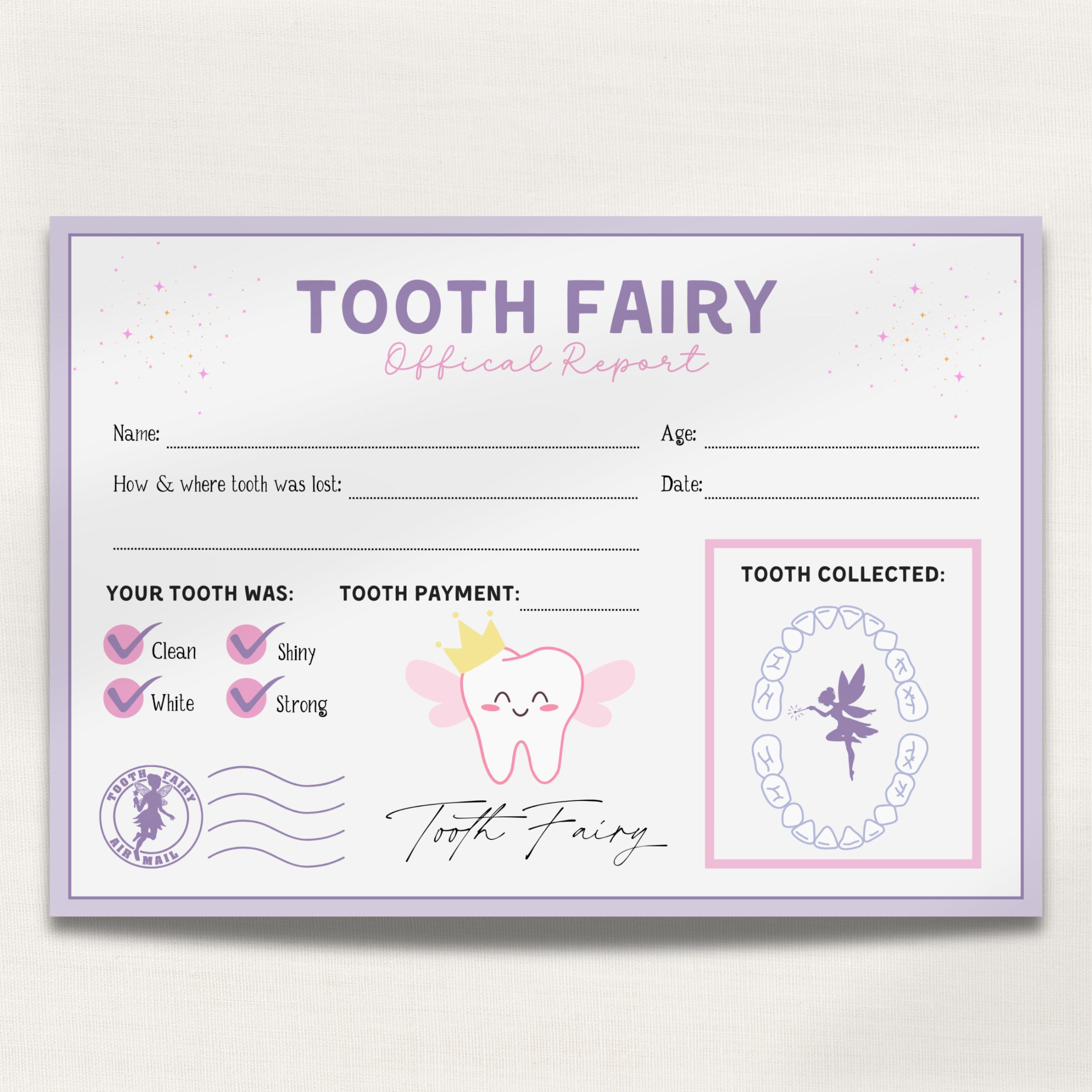 Printable Tooth Fairy Report Card, Kids Lost Tooth Keepsake (digital ...
