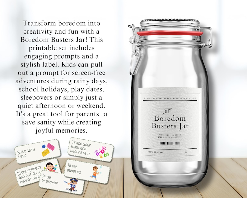 Boredom Busters Jar, Printable Kids Activities, "i'm Bored" Prompt ...