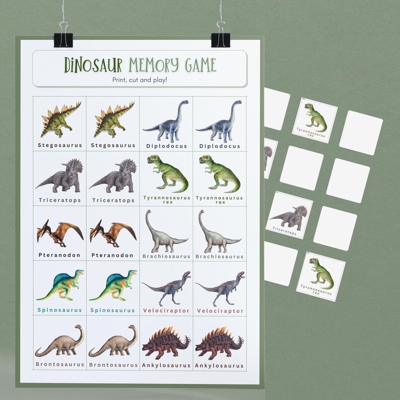 Dinosaur-themed Memory Game | Printable Kids Memory Match Game ...