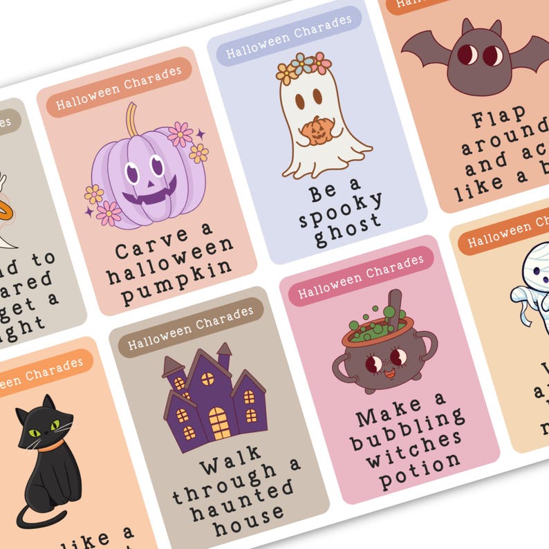 Printable Halloween Charades Game | Fun & Easy Charades Cards | Blank ...