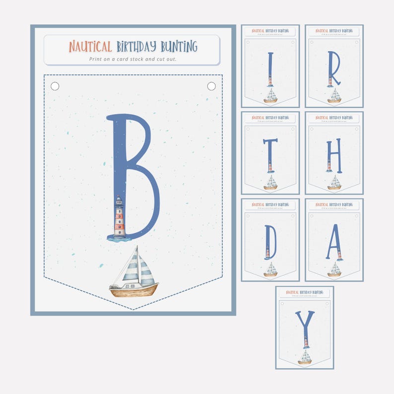 Nautical Happy Birthday Bunting | Printable Nautical Party Banner ...
