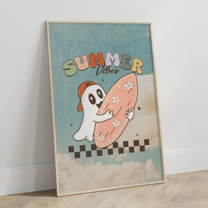 Retro Summerween Ghost Wall Art Print | Halloween Beach Decor | Spooky ...