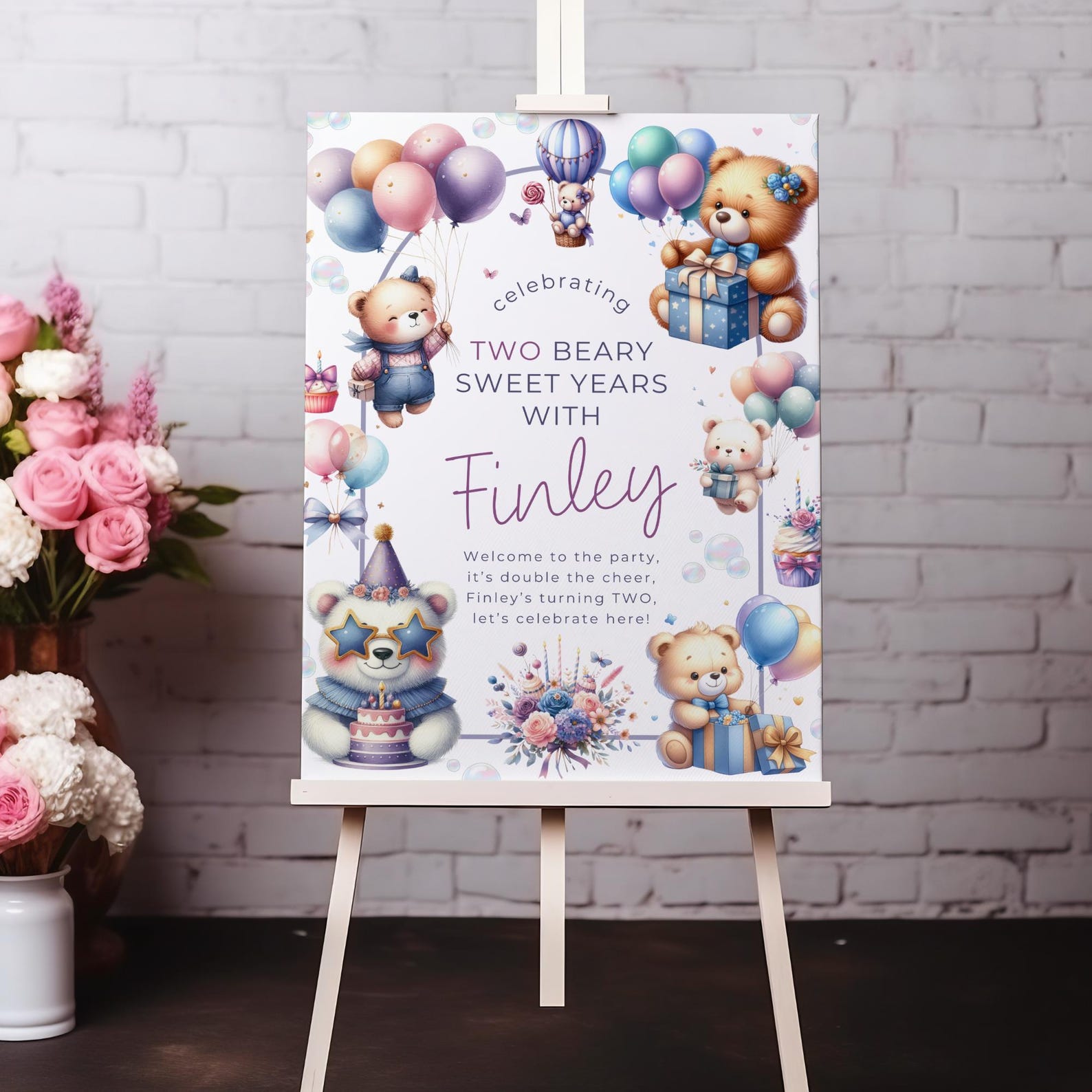Editable Kids Party Welcome Sign, Customisable Teddy Bear Party Decor ...