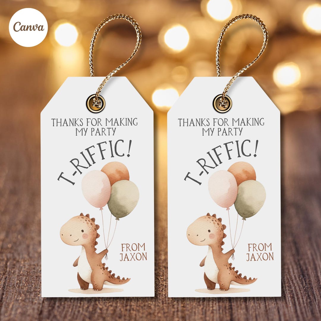 Dinosaur Party Favour Tags | Kids Birthday Party Tags | Personalised ...
