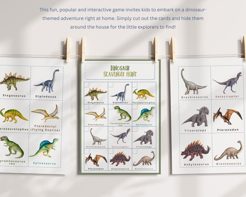 Dinosaur Scavenger Hunt Printable Cards | Dinosaur Classroom & Holiday ...