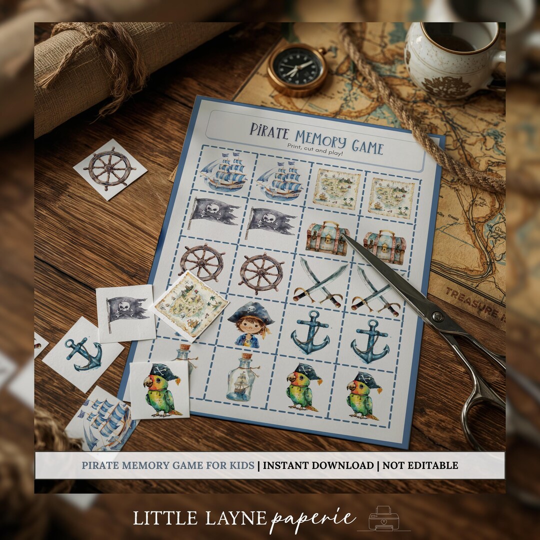 Pirate Memory Game, Kids Party Printable, Treasure Hunt Activity, Ocean ...