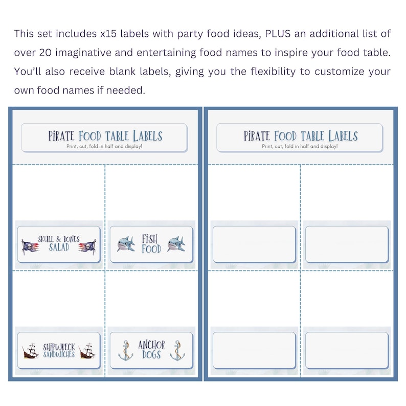 Pirate Party Food Labels | Printable | Fun Party Food Names | Pirate ...
