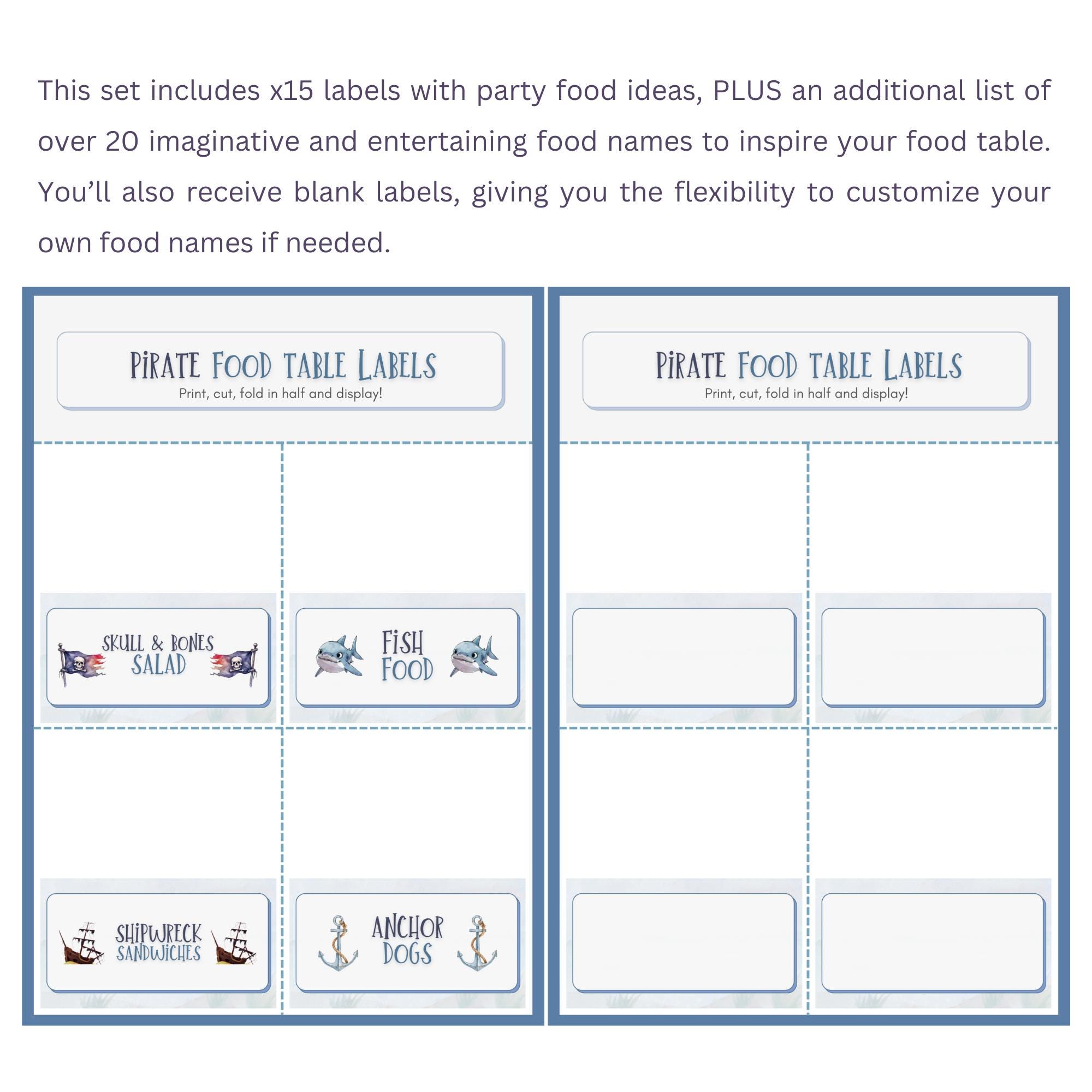 Pirate Party Food Labels | Printable | Fun Party Food Names | Pirate ...