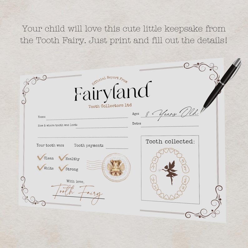 Printable Tooth Fairy Report Fun Tooth Fairy Certificate for Kids Tooth ...