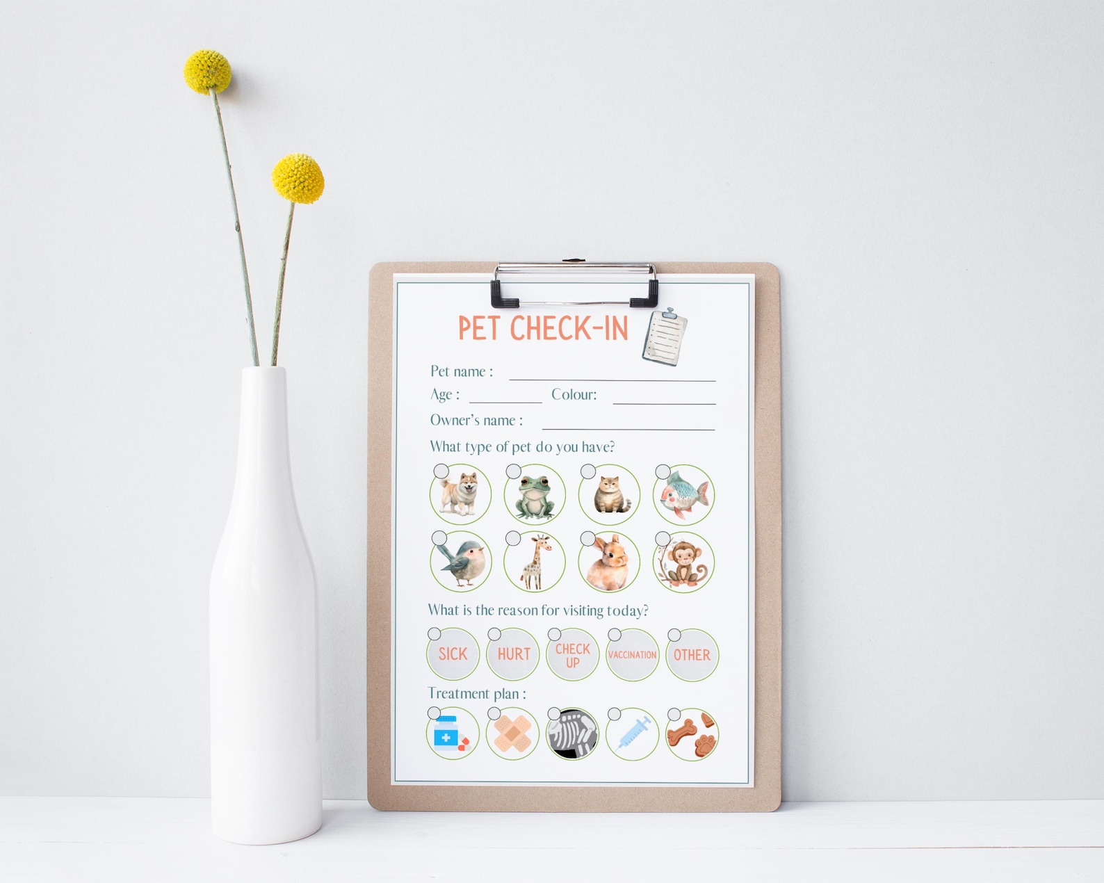 Pretend Play Vet Clinic, Pet Check Form, Kids Dramatic Play Printable ...