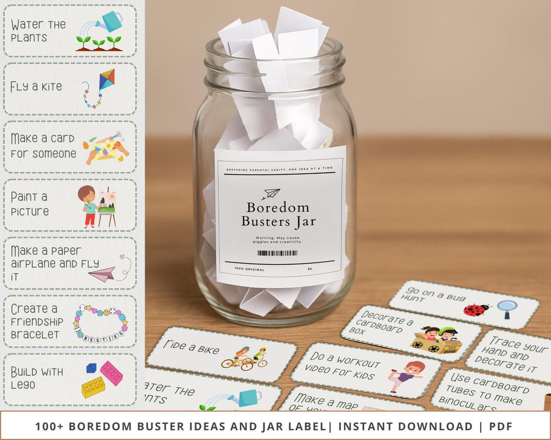 Boredom Busters Jar, Printable Kids Activities, "i'm Bored" Prompt ...
