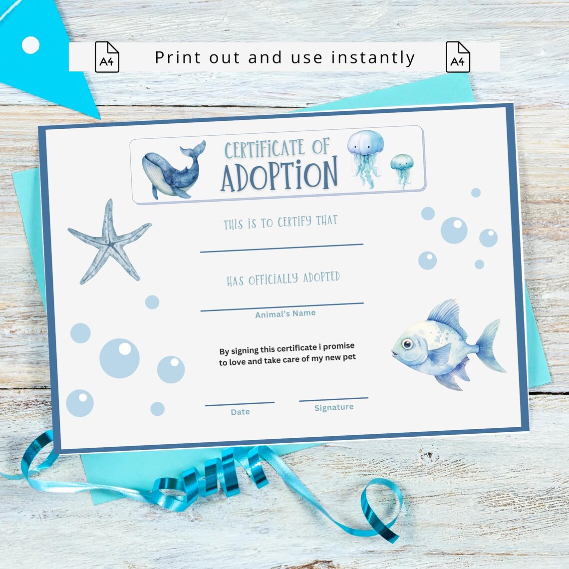 Under the Sea Adoption Certificate | Printable | Ocean-themed Kids ...