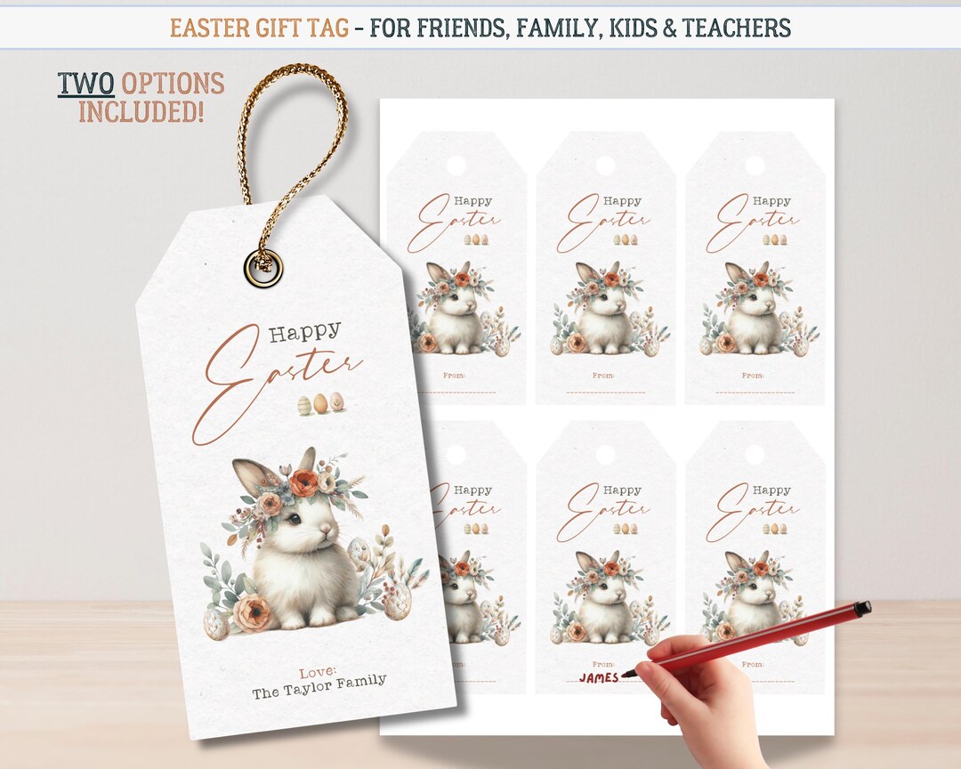 Editable Easter Gift Tag, Floral Bunny Gift Tags for Easter, Easter ...