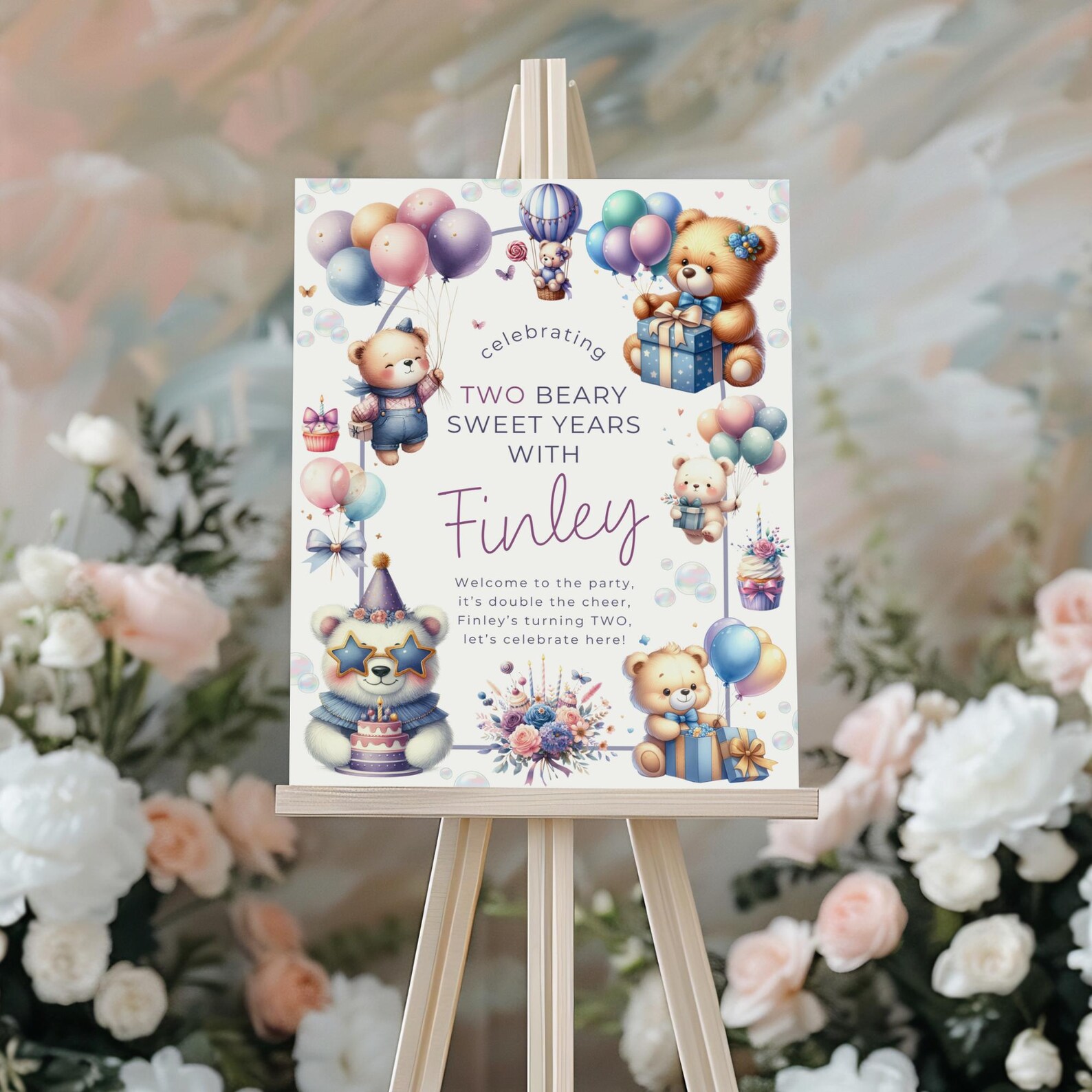 Editable Kids Party Welcome Sign, Customisable Teddy Bear Party Decor ...