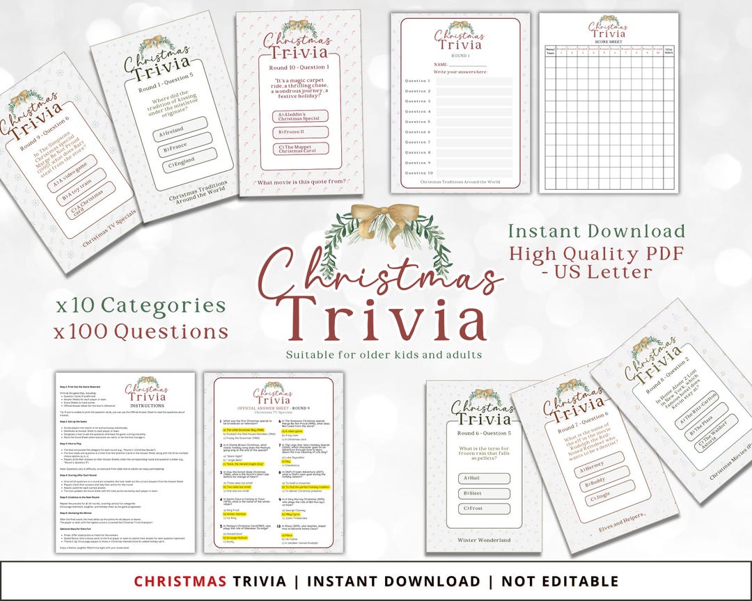 Christmas Trivia Game Printable, Family Holiday Quiz, Instant Download ...