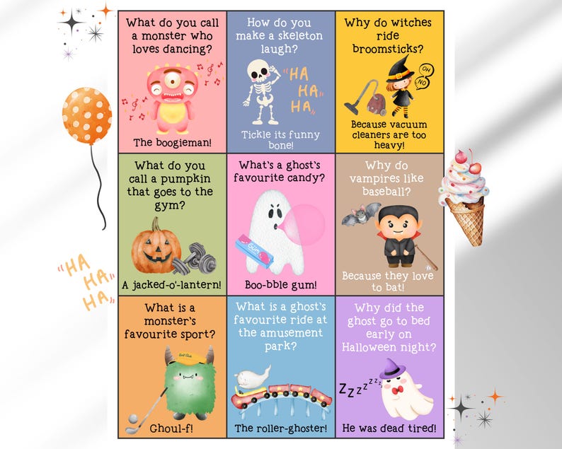 Halloween Joke Cards for Kids, Printable Lunchbox Notes (instant ...