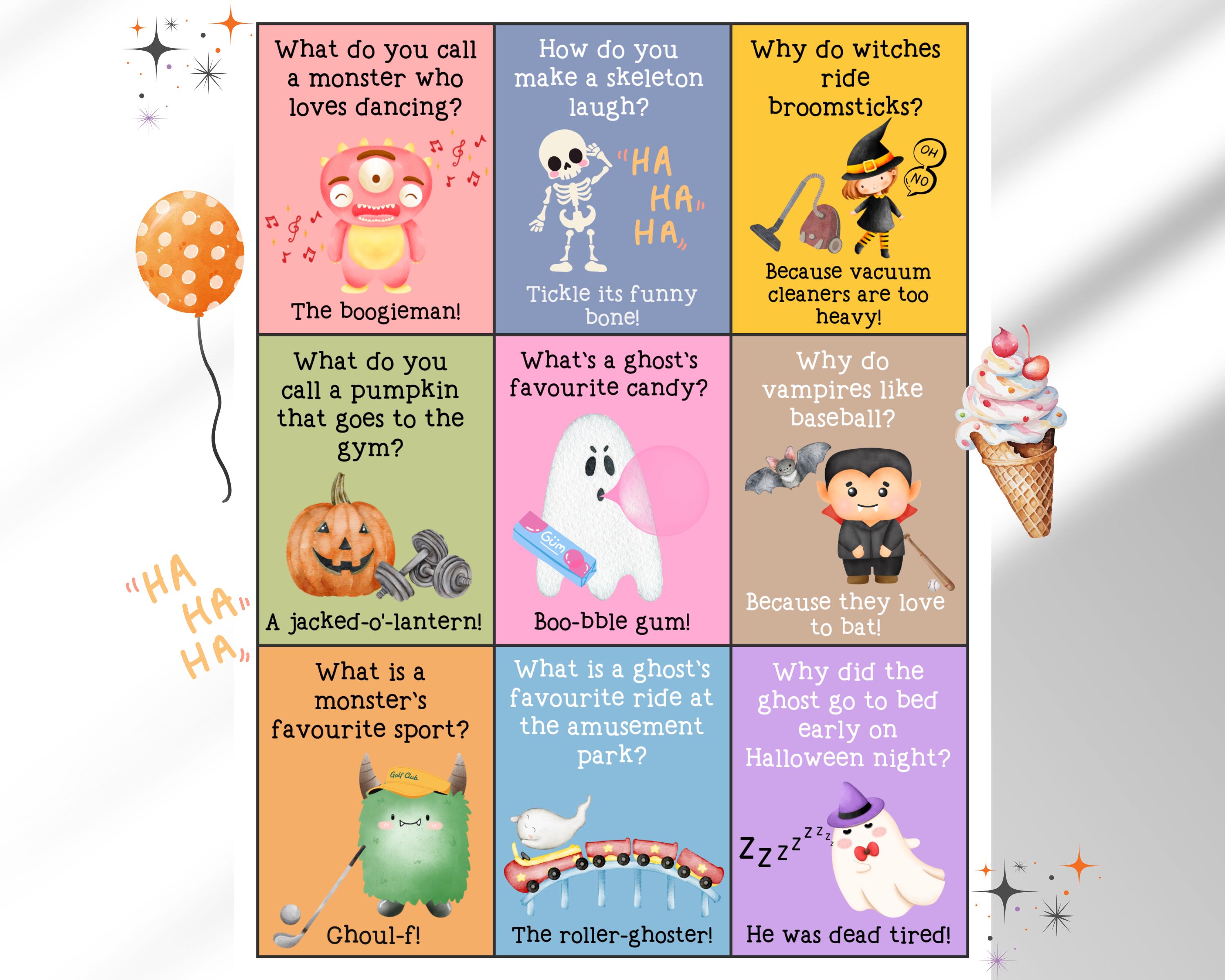 Halloween Joke Cards for Kids, Printable Lunchbox Notes (instant ...