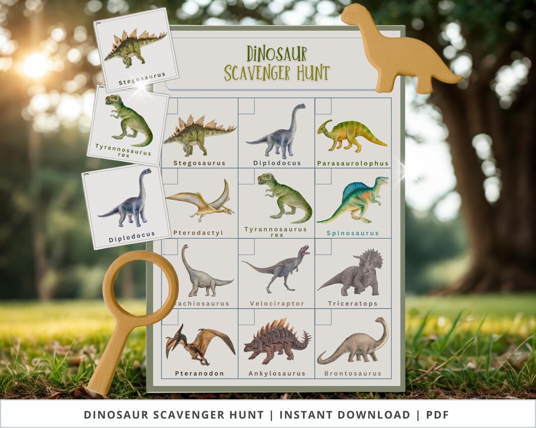 Dinosaur Scavenger Hunt Printable Cards | Dinosaur Classroom & Holiday ...