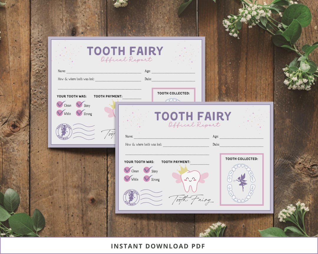 Printable Tooth Fairy Report, Tooth Fairy Certificate for Kids, Tooth ...