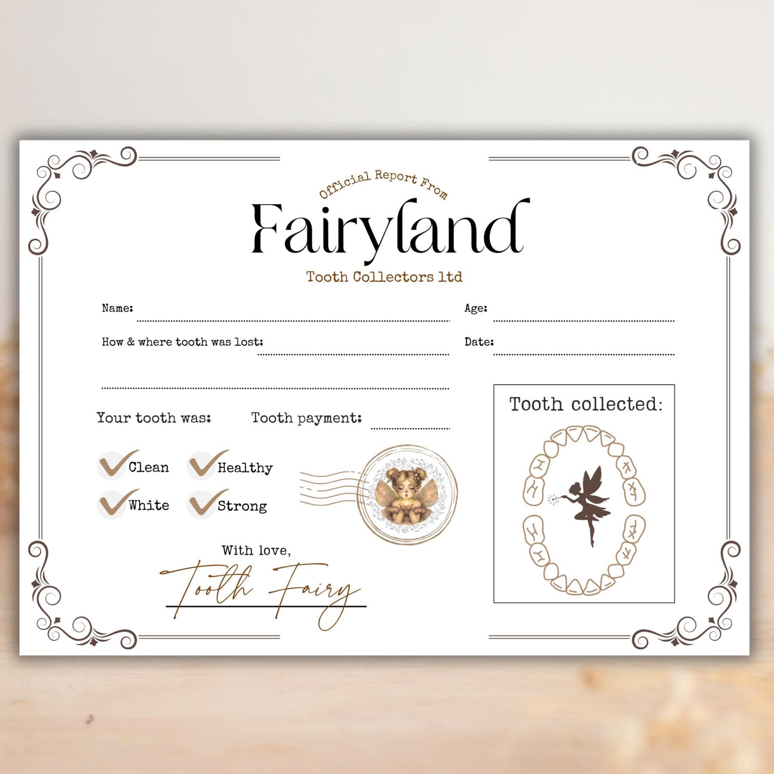 Printable Tooth Fairy Report Fun Tooth Fairy Certificate for Kids Tooth ...