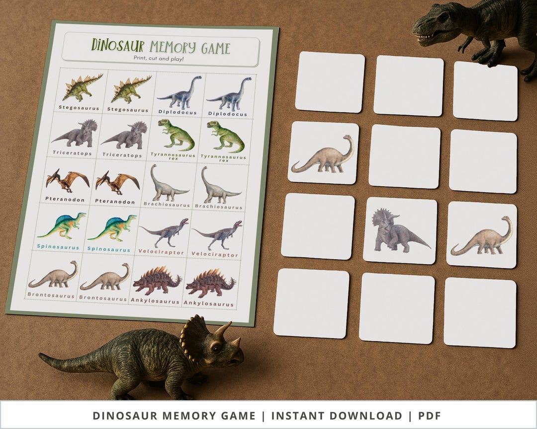 Dinosaur-themed Memory Game | Printable Kids Memory Match Game ...